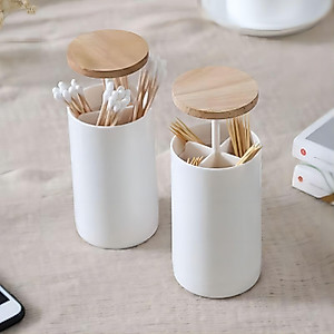 Pop-Up Qtip Holder for Cotton Swabs Qtip Dispenser Bathroom Organizer Bathroom Decor, Cotton Swab Toothpick Holder（2 Pack）