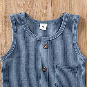 Baby Girl Boy Romper Bodysuit Solid Plain One Piece Jumpsuits Sleeveless One Piece Baby Clothes Outfits Summer (Blue, 12-18 Months)