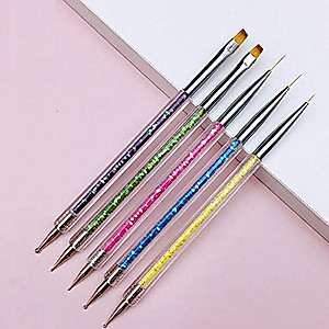 iFwevs Nail Art Brushes,5pcs Double Ended Brush & Dotting Tool Kit,Including Nail Liner Brush and Nail Dotting Pens for Nail Art Nail Salon