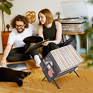 2BHOME Vinyl Record Storage Holder, Holds up to 90 -110 LPs, Metal Vinyl Record Organizer Stand, Simple/Functional/Easy Assembly, Classical Design for Files/Book/Magazine Record Rack (Black)