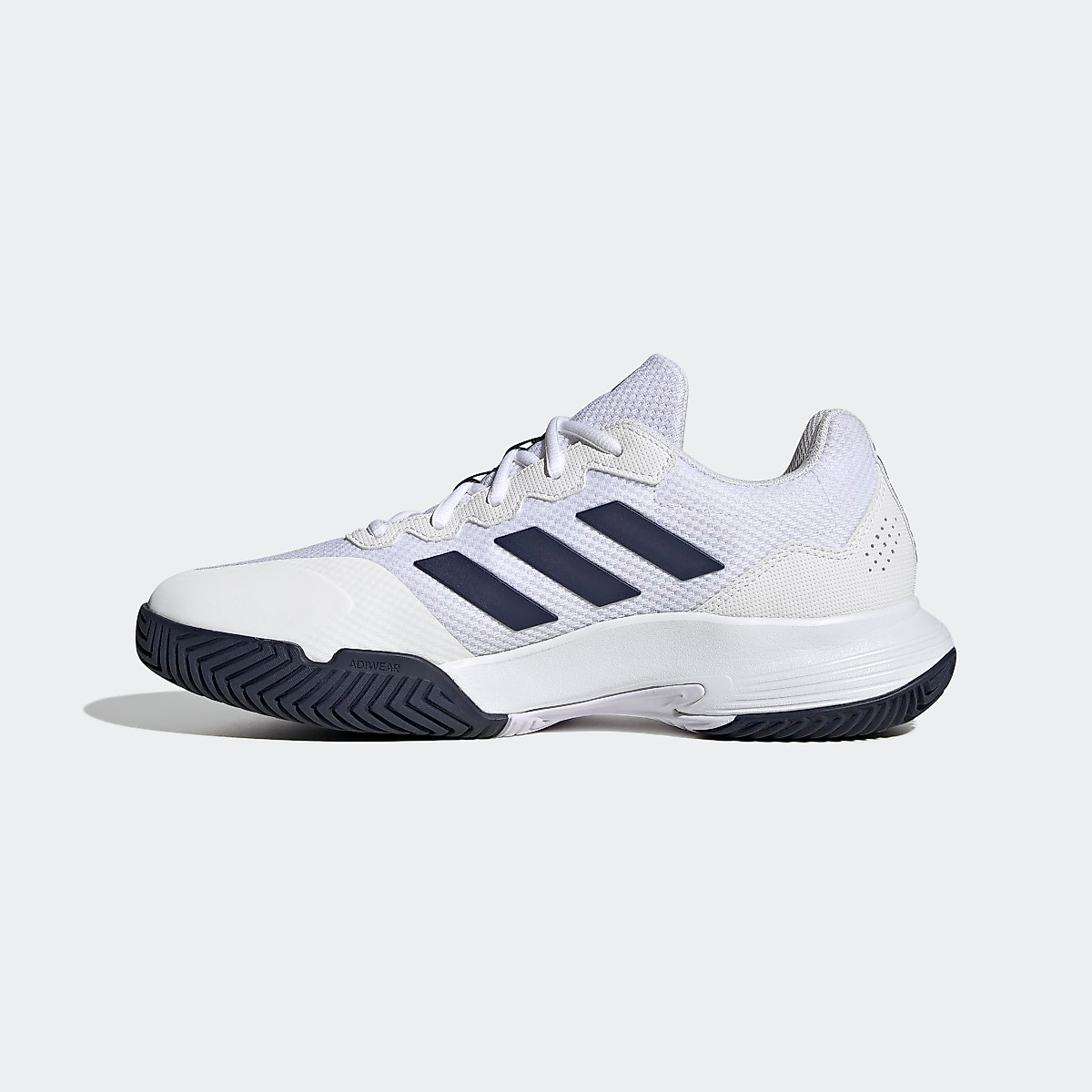 adidas Men's GameCourt 2 Tennis Shoe, White/Team Navy Blue/White, 10.5