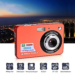 Digital Camera Mini Pocket Camera 18MP 2.7 Inch LCD Screen 8X Zoom Smile Capture Anti-Shake with Battery