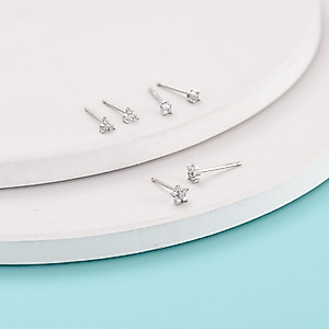 Sterling Silver Stud Earrings for Women, 3 Pairs Tiny Flower Earrings Set, Small Cubic Zirconia Helix Earrings Dainty Tragus Cartilage Studs Cherry Blossom Ear Piercing Jewelry Gifts for Teens