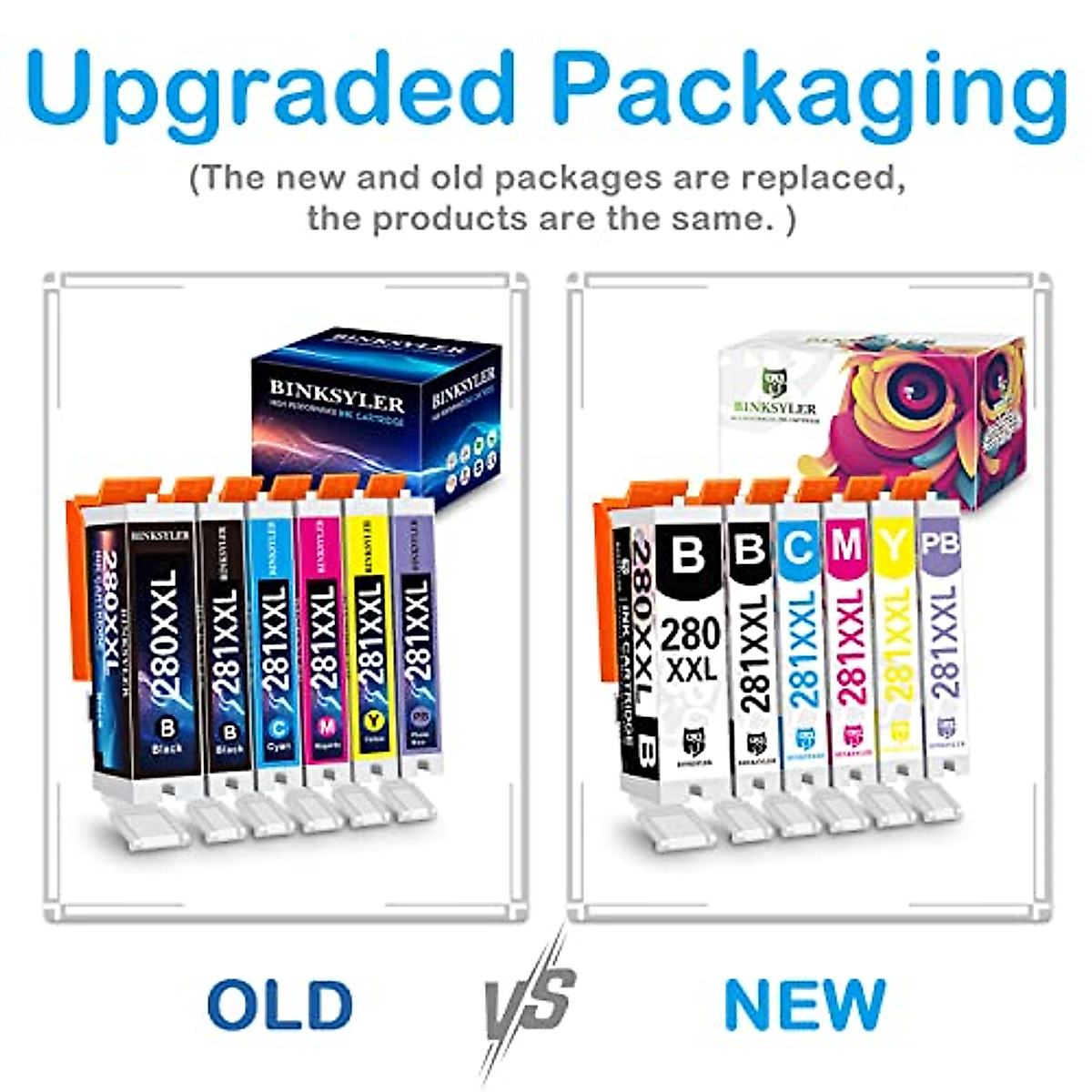 BINKSYLER 280 281 XXL Ink Cartridges Replacement for Canon PGI-280XXL CLI-281XXL PGI 280 CLI 281 XXL Work for Canon Pixma TS8320 TS9120 TS8120 TS8220 TS8222 (PGBK/BK/Photo Blue/C/M/Y) 6 Pack