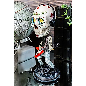 Ebros Gift Day of The Dead Skeleton Rock Band Guitar Player Guitarist with Headphones Bobblehead Statue 6.5" Tall Dias De Muertos Sugar Skull Bobble Head Musician Figurine