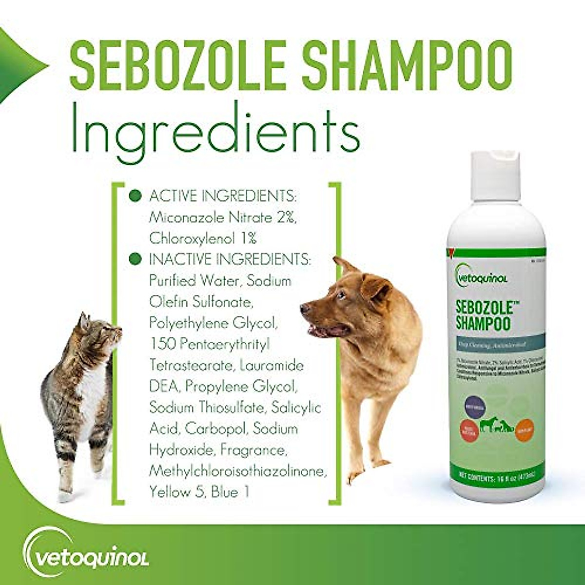 Vetoquinol Sebozole Pet Shampoo with Miconazole Nitrate 2% and Chloroxylenol 1%, 16oz