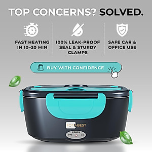 FORABEST Electric Lunch Box Food Heater 2-In-1 Portable Food Warmer Lunch Box for Car & Home – Leak proof, 2 Compartments, Removable 304 Stainless Steel Container, SS fork & spoon and Carry Bag
