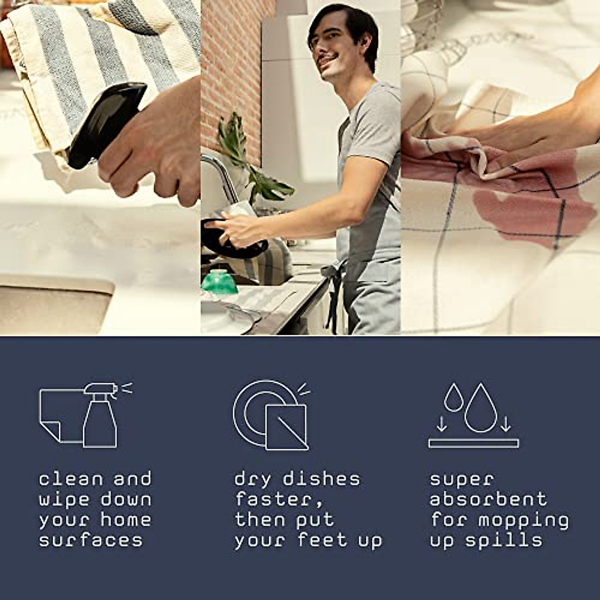 MEEMA Kitchen Towels and Dishcloths, Ecofriendly Upcycled Cotton Set of 4, Large 20 x 28 in Super Absorbent Premium Weave, Toallas de cocina