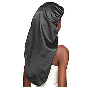Long Braids Satin Bonnet Jumbo Sleep Cap to Protect Hair Black