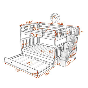 Harper & Bright Designs Full Over Full Bunk Bed with Stairs and Trundle, Wooden Bunk Bed Frame with Storage, for Kids Teens Adults - Espresso