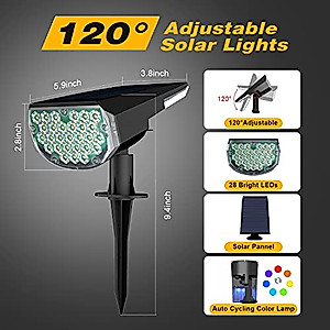 Pluralla Solar Spot Lights, Outdoor Landscape Lights, 28LED Waterproof Spotlights with 4 Lighting Modes, RGB Color Changing Tail Lights, Auto On/Off Solar Powered for Yard Landscape Lighting - 2 Pack