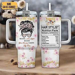 Hyturtle Personalized Coffee Tumbler Hairstylist Customized Name 40 oz Tumbler with Handle and Straw Lid, Birthday Gifts For Hairdressers Men Women Insulated Mugs Wine Tumblers Stainless Steel Cups