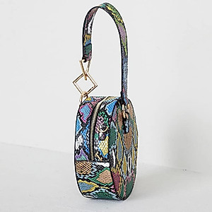 N++A Girls Womens Leopard Snake Print Fur Leather Round Square Crossbody Bag (B Snake Print) Medium