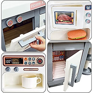 Large Pretend Play Kitchen Toys with Sink, Role Play Kitchen Playset, Pot and Pan, Cooking Stove with Spray Realistic Light and Sound, Cutting Food, Kitchen Accessories Set for Kids Toddlers