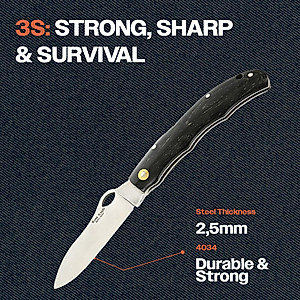 Kam Knife - Pocket Knife Stainless Steel 4034 with 3.14" Blade EDC Knife; Black Wood Handle Camping Knife; Small Hunting Knife Perfect for Outdoors and Hiking