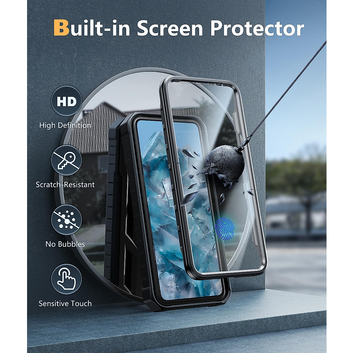 FNTCASE for Google Pixel 8-Pro Case: Shockproof Military Grade Protection Phone Cover with Built-in Kickstand | Drop Proof Hybrid Matte Textured Protective Cell Shell - Black 6.7 Inch