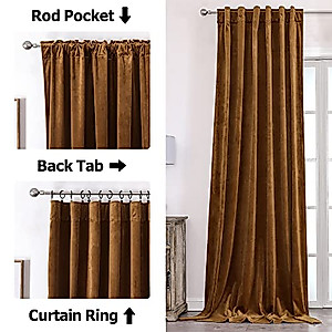 Benedeco Gold Brown Velvet Curtains for Bedroom Window with Back Tab, Super Soft Vintage Luxury Heavy Drapes, Room Darkening Thermal Insulated Curtain for Living Room, W52 by L84 inches, 2 Panels