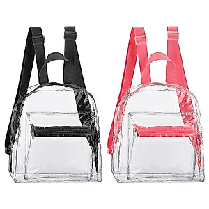 Zhehao 2 Pcs Clear Mini Backpacks Plastic Transparent Backpacks PVC Backpack for Kids, School, Concert, Beach, Stadium, Travel (Black, Pink)