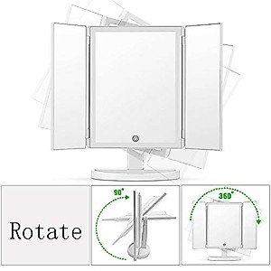 KXA Foldable Makeup Mirror, Vanity Mirror Dimmable LED Lights with Wide-Angle Touch Screen and Countertop Adjustable 360 Degree Bracket