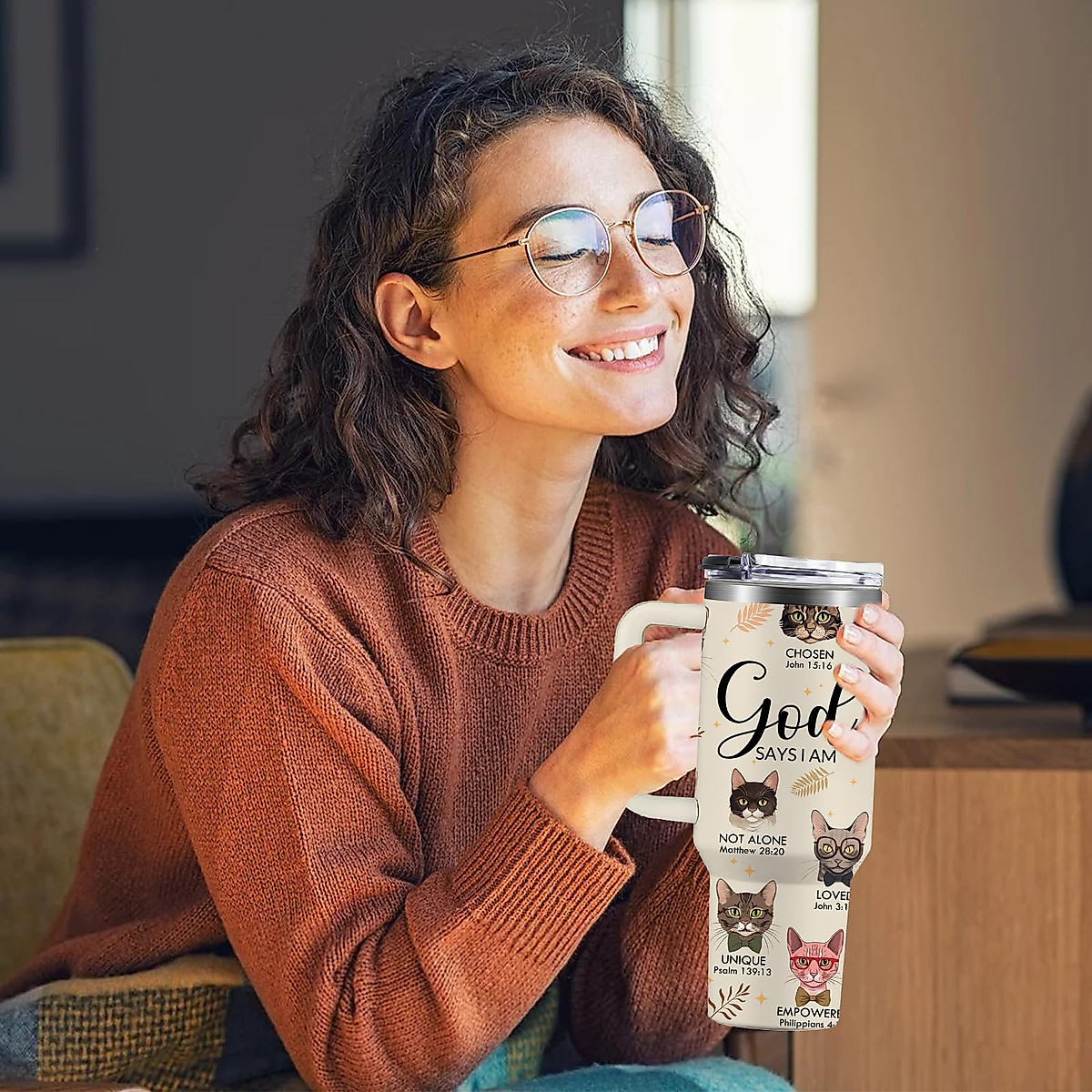 NIAXAUYT Christian Cat Gift, 40 Oz God Says I Am Cat Tumbler With Handle, Christian Gifts for Women/men, Inspirational Religious Birthday Gifts for Cat Lover Bible Verse Cup, Cat Lovers Gifts