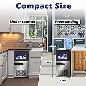 Commercial Ice Maker, 100LBS/24H Under Counter Ice Maker Machine w/Large Ice Bin, 45 Ice Cubes/Cycle, 2 Water Inlet Modes, Self Clean, 24H Timer, Freestanding Ice Machine for Bar, Coffee Shop