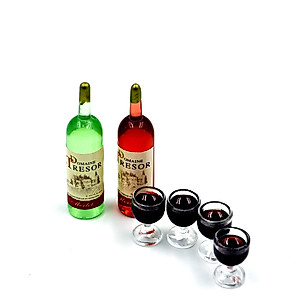 Togudot 1:12 Miniature Red Wine Bottle Set and Wine Goblet Cups Dollhouse Mini Kitchen Decoration Accessories