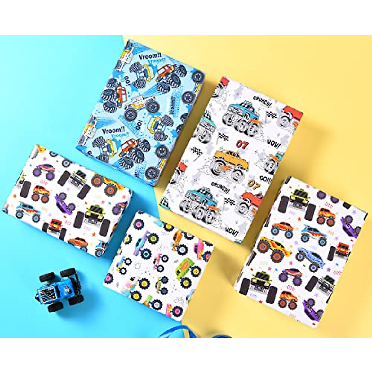 Titiweet Monster Truck Wrapping Paper for Boys Kids - Racing Wrapping Paper, 12 Sheets Car Wrapping Paper for Christmas Birthday Holiday, 20 x 28 Inches Per Sheet (Monster Truck(12 sheets))