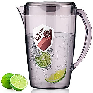 HOMQUEN Plastic Pitcher, 60 Oz/1.8L Water Pitcher with Lid, Iced Tea Pitcher, Water Carafe, Jar Pitcher, Water Jug with Handle for Tea, Juices, Milk, Cold or Hot Beverages (1 Pack/Gray)