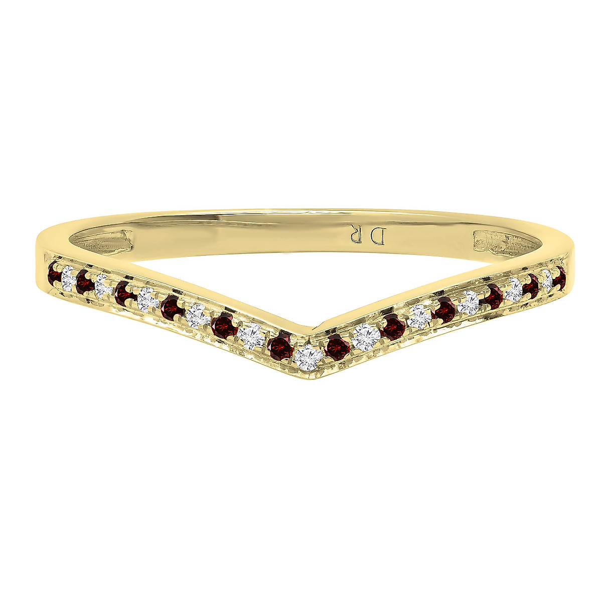 Dazzlingrock Collection Round Garnet & White Diamond Chevron Wedding Band for Women, 14K Yellow Gold, Size 9
