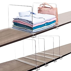Markdang 6 Pcs Acrylic Shelf Dividers (Shelves Less Than 0.8" Thick) for Closet Organization Clear Closet Shelf Divider for Closets Book Shelves Purse and Sweater Organizer Craft Room Organizers