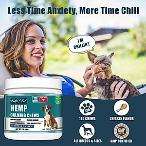 Hemp Calming Chews for Dogs - All-Natural Soothing Snacks for Stress & Dog Anxiety Relief, Dog Melatonin Calming Treats - Helps Aid with Thunderstorms, Separation, Stress Relief & Barking(120 Chews)