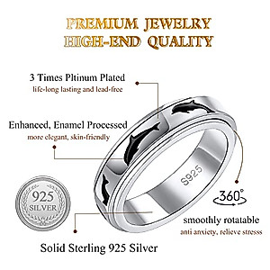 LEXLUNE Animal Ring Dolphin Fidget Ring Spinner Ring for Anxiety Women Men Daughter Real S925 Sterling Silver Band Ring