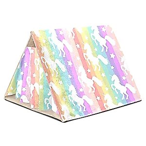 RATGDN Small Pet Hideout Colorful Unicorns and Star Pattern Hamster House Guinea Pig Playhouse for Dwarf Rabbits Hedgehogs Chinchillas