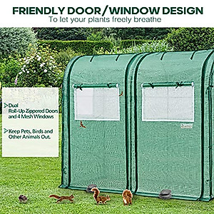 KING BIRD Upgraded 73" x 37" x 59" Mini Greenhouse, Heavy Duty Powder-Coated Steel Frame, 2 Zippered Screen Doors 4 Screen Windows, Tall Garden Plant Hot Green House, 8 Stakes 4 Ropes, Green