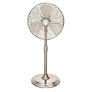 Hunter 90438z Adjustable 3 Speed Retro Pedestal Stand Floor Fan, 80 Degree Oscillation, 16”, Brushed Nickel Finish