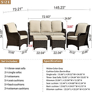 XIZZI Patio Furniture Set Outdoor Conversation Sets 5 Pieces All Weather Wicker Patio Conversation with High Back Sofa and 2 Chairs and 2 Ottomans for Garden,Backyard and Deck,Brown Wicker Beige