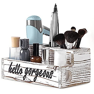 Rustic White Hair Dryer Holder Countertop Hair Accessories Organizer, Hair Tool Organizer Storage Flat Iron Curling Holder, Bathroom Blow Dryer Holder Vanity Caddy Storage Stand for Makeup Toiletries