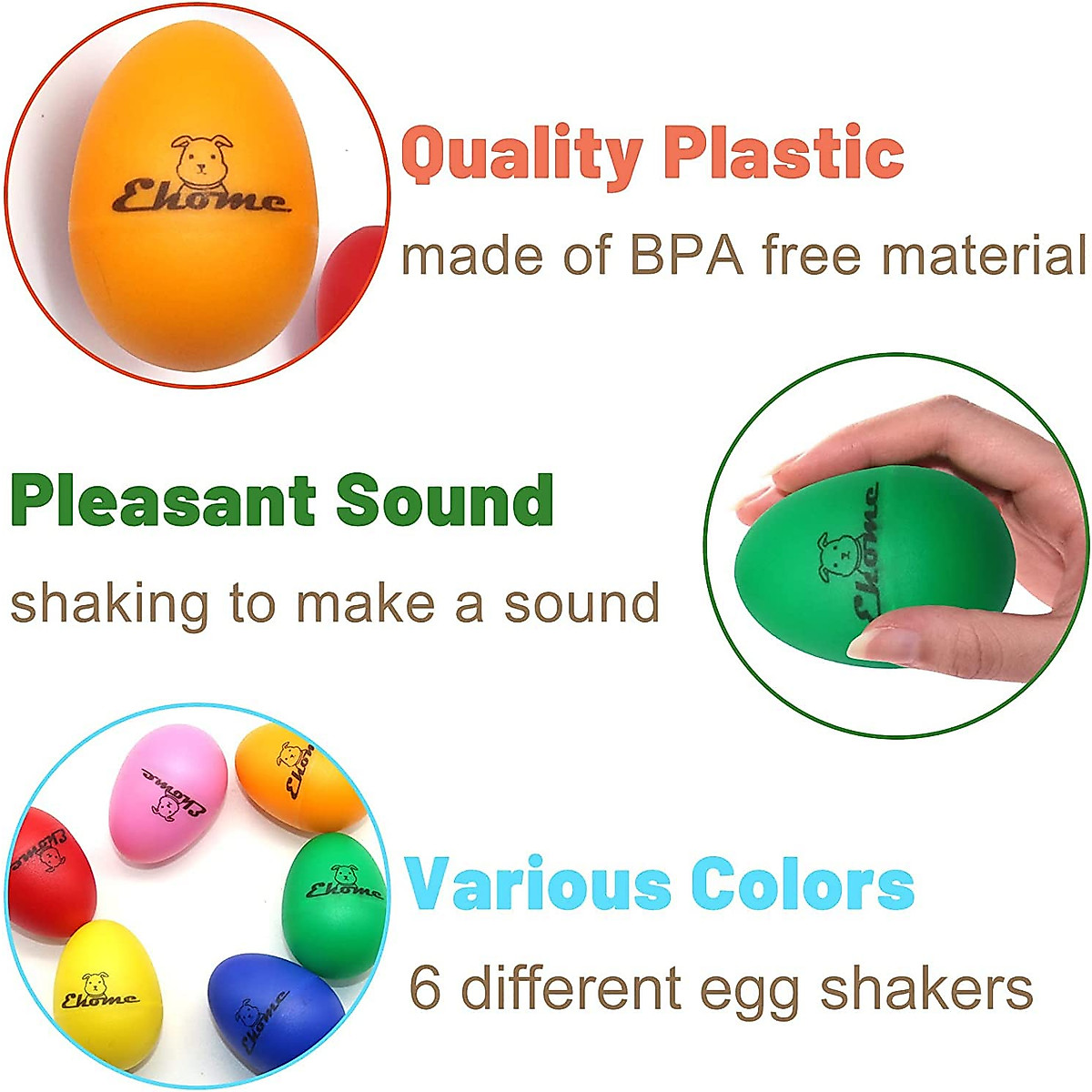 Ehome Easter Egg Shakers, 12Pcs Egg Shakers Musical Instruments, Egg Shakers for Babies, Plastic Eggs for Toddlers 1-3, Easter Baby Shaker Toy, 6 Colors Montessori Baby Maracas(Plastic)