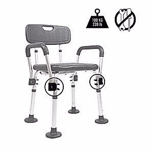 Pepe - Shower Chair for Inside Shower with Arms, Adjustable Shower Seats for Elderly, Shower Chair for Bathtub, Bath Seats for Adults, Black Shower Stool for Seniors, Free Assembly