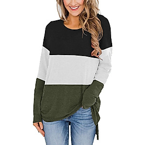 ETCYY NEW Womens Long Sleeve Tops Basic Fall Clothes Color Block Shirts Side Split T-Shirt A-black