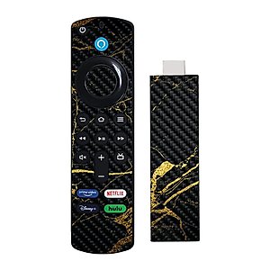 MightySkins Carbon Fiber Skin Compatible with Amazon Fire TV Stick 4K Max - Black Gold Marble | Protective, Durable Textured Carbon Fiber Finish | Easy to Apply and Change Styles | Made in The USA