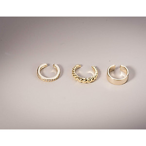 925 Sterling Silver 18K Gold Plated Huggie Ear Cuff for Women | Clip on Cartilage | Set of Three Ear Wraps | Bold Essentials