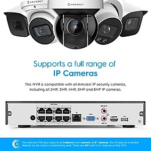 Amcrest NV4108E-A2 4K 8CH POE NVR (1080p/3MP/4MP/5MP/8MP) POE Network Video Recorder - Supports up to 8 x 8MP/4K IP Cameras, 8-Channel Power Over Ethernet Supports up to 10TB HDD (Not Included)