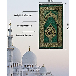 Prien Prayer Rug with Tasbih | Muslim Carpet | Praying Mat with Prayer Beads | Islamic Gifts for Women Men | Islam Portable Pray Set for Travel Kids Ramadan Namaz Hajj Umrah (Green)