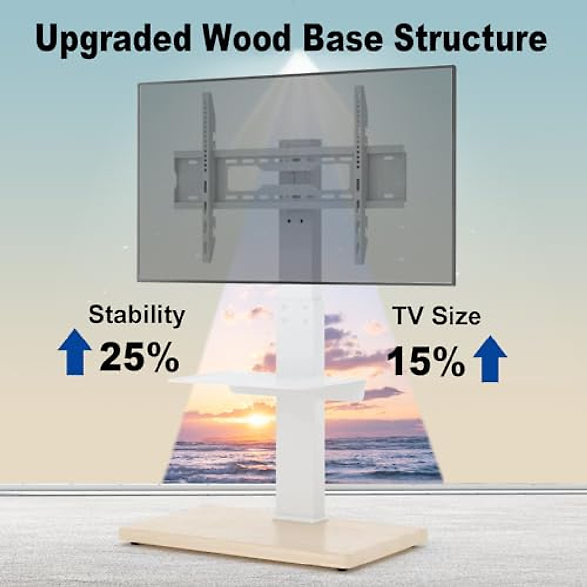 YOMT Floor TV Stand with Swivel Mount for Most TVs up to 75 Inch, Tall Corner TV Stand with Height Adjustable Shelf, Universal TV Mount Stand Holds up to 110 LBS, Upgrade Sturdy Wood Base, White