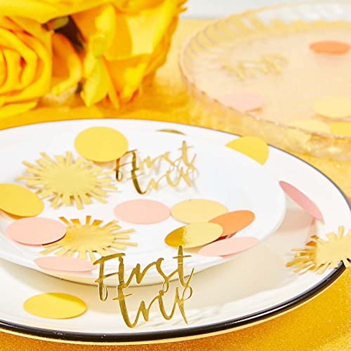 300 Pcs Boho Sun Confetti First Trip Around the Sun Birthday Decorations Muted Confetti First Trip Paper Confetti Sunshine Party Decorations Baby Shower Hippie Groovy Party Wedding Table Decors