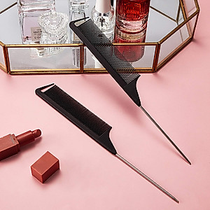 12 Pieces Hair Parting Comb Pin Tail Combs Fine-tooth Comb Rat Tail Combs Carbon Fiber and Stainless Steel Pintail Comb for Braids Hair Styling Beauty Tools (Black)