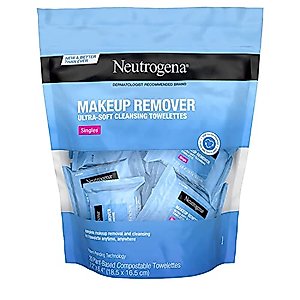 Neutrogena Makeup Remover Cleansing Towelette Singles, Daily Face Wipes to Remove Dirt, Oil, Makeup & Waterproof Mascara, Individually Wrapped, 20 ct (Pack of 3)
