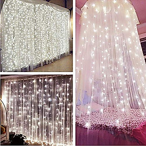 MZD8391 Curtain String Lights, 9.8 X 9.8ft 304 LED Starry Fairy Lights for Wedding, Bedroom, Bed Canopy, Garden, Patio, Outdoor Indoor (White)