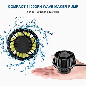 JEREPET 3400GPH Aquarium Wave Maker DC 24V Powerhead with Magnetic Mounting Wavemaker with Controller and LED Display Circulation Pump for 40-180 Gallon Tank (3400GPH) Black